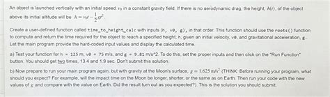 Solved Use Matlab Code Only An Object Is Launched Vertically