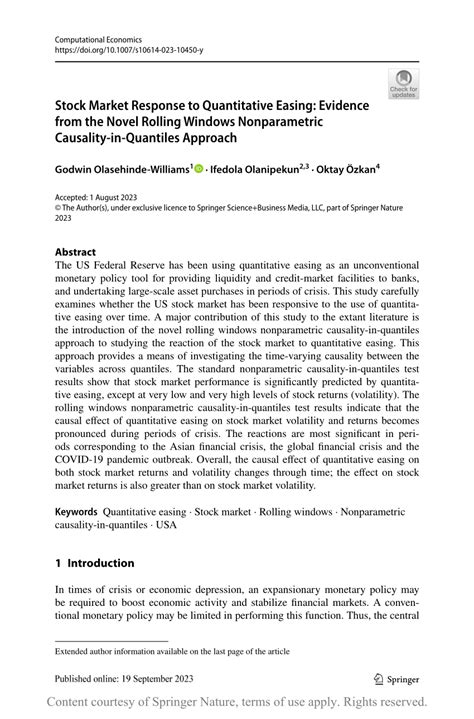 Stock Market Response To Quantitative Easing Evidence From The Novel Rolling Windows