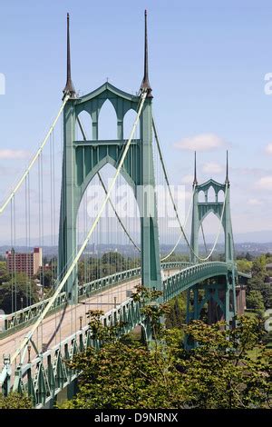 St Johns Bridge Over Willamette River And Cathedral Park In Portland