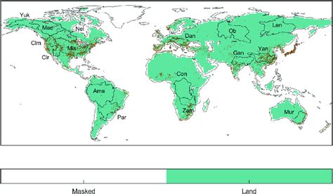 Land Mask Sixteen Large River Basins Overlain On A Merged Global