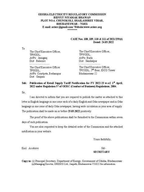 Tpcodl Tariff Notification 2022 23 Pdf Rebate Marketing Taxes