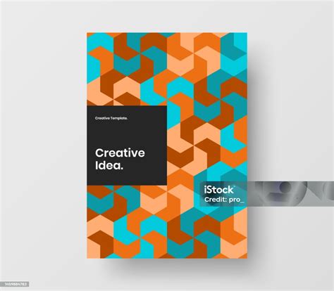 생생한 팜플렛 A4 디자인 벡터 일러스트 원래 모자이크 육각형 회사 아이덴티티 템플릿입니다 0명에 대한 스톡 벡터 아트 및 기타
