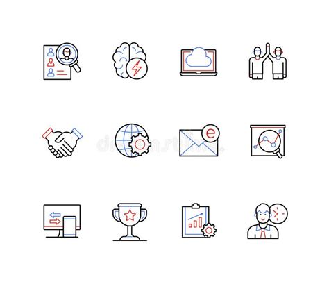 Office And Online Work Line Design Style Icons Stock Vector Illustration Of Magnifier Gear