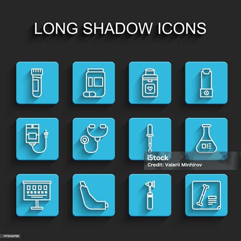 눈 테스트 차트 흡입기 혈액이 담긴 시험관 의료용 검이경 도구 X선 주사 청진기 플라스크 및 피펫 아이콘을 설정합니다 벡터 X 레이에 대한 스톡 벡터 아트 및 기타 이미지