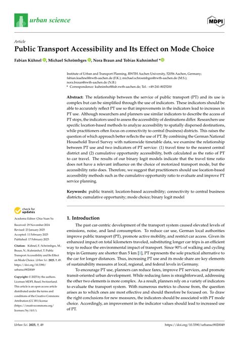 pdf public transport accessibility and its effect on mode choice
