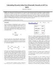 Experiment Calculating Viscosity Index From Kinematic Viscosity Docx Calculating Viscosity