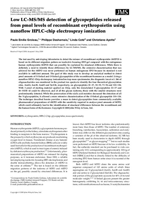 Pdf Low Lc‐msms Detection Of Glycopeptides Released From Pmol Levels