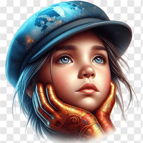 지구에 대한 관심을 상징하는 지구가 그려진 장갑과 모자를 쓴 소녀 작은 소녀 지구가 그려진 장갑과 모자를 쓴 소녀 여자