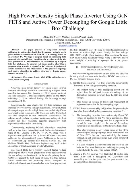 Pdf High Power Density Single Phase Inverter Using Gan Fets And Active Power Decoupling For