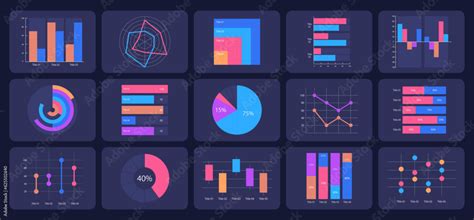Financial Analysis Infographic Chart Design Template Set For Dark Theme