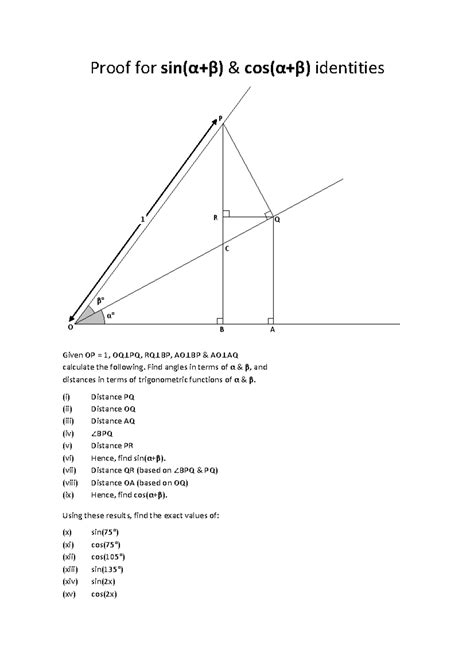 Trig expansions ab Proof for sin α β cos α β identities α β O B A C R Q P Given OP