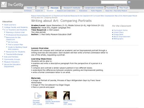 Writing About Art Comparing Portraits Lesson Plan For 3rd 12th Grade Lesson Planet