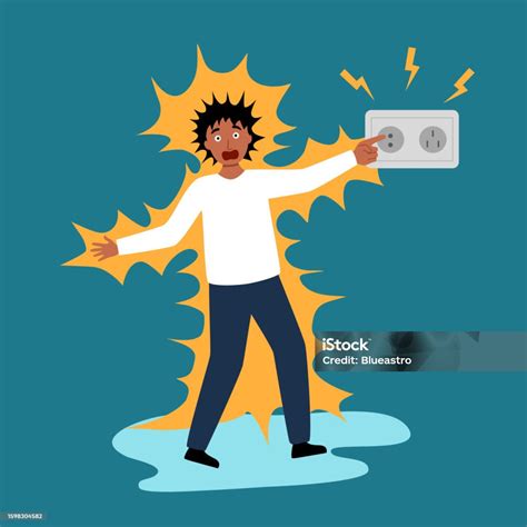 감전 위험 개념 벡터 일러스트레이션 젖은 바닥에 서있는 남자는 평면 디자인에 감전을 얻을 수 있습니다 전기 안전 주의 기민에 대한 스톡 벡터 아트 및 기타 이미지 Istock