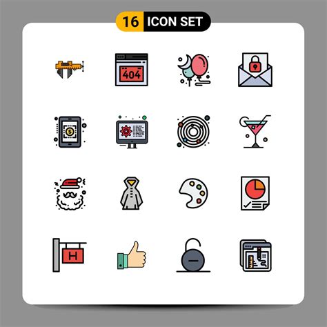 Pictogram Set Of Simple Flat Color Filled Lines Of Currency Rates Lock Balloon Envelope