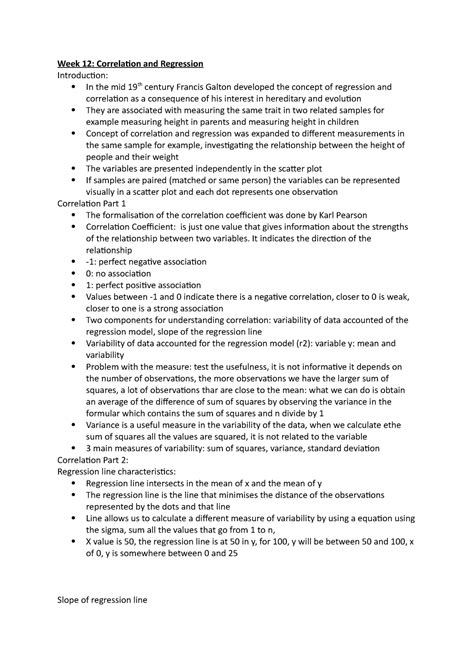 Week 12 Correlation And Regression Lecture Summary Psy173 Murdoch