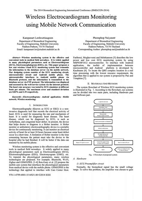 Pdf Wireless Electrocardiogram Monitoring Using Mobile Network