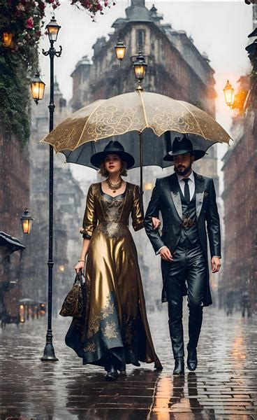 زن و مرد شیک پوش در حال قدم زدن تصویرسازی طلایی با کیفیت عکس با کیفیت و