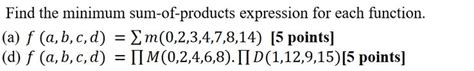solved find the minimum sum of products expression for each