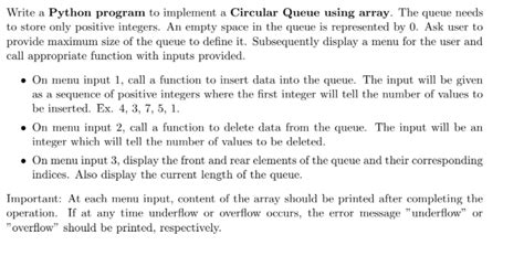 Solved Write A Python Program To Implement A Circular Queue Chegg