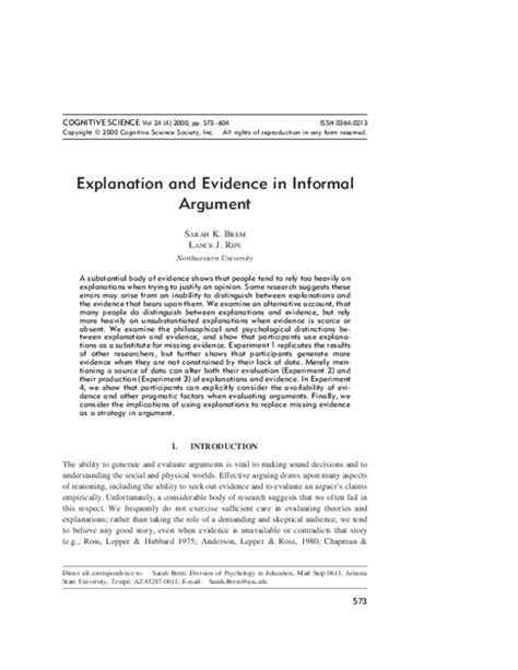 Pdf Explanation And Evidence In Informal Argument Pdf Explanation And Evidence In Informal Argument