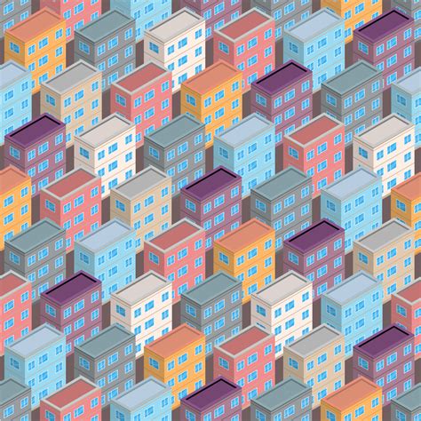 Isometric Building Seamless Pattern Urban Architecture Concept