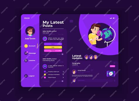 Premium Vector Internet Teacher Tablet Interface Vector Template Mobile App Page Night Mode