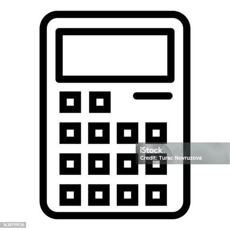 계산기 라인 아이콘입니다 회계 전자 제품 계산 목적 장치 기호 흰색 배경에 윤곽선 스타일 픽토그램 모바일 웹 디자인을 위한