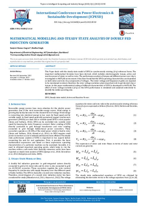 Pdf Mathematical Modelling And Steady State Analysis Of Doubly Fed