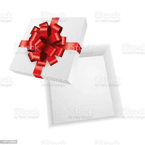 빨간 리본이 달린 흰색 오픈 선물 상자 크리스마스와 생일 선물 컬렉션 3차원 형태에 대한 스톡 벡터 아트 및 기타 이미지 3
