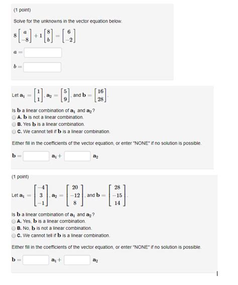 solved 1 point solve for the unknowns in the vector