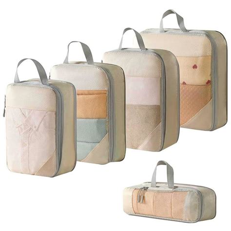 5 Set Compression Packing Cubes Travel Organizer Extensible Storage