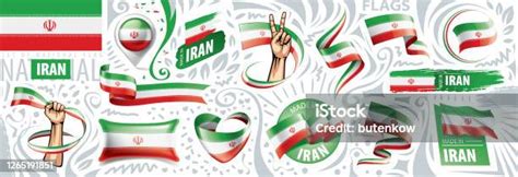 다양한 크리에이티브 디자인에서 이란 국기의 벡터 세트 국가 관광명소에 대한 스톡 벡터 아트 및 기타 이미지 국가 관광명소 국기 그림 이야기 Istock