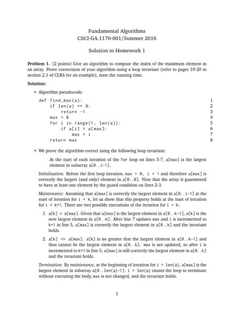 Fundamental Algorithms Csci Ga1170 001 Summer 2016 Solution To