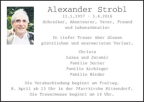 Traueranzeigen Von Alexander Strobl Trauer Kleinezeitung At