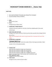 Microsoft Word Exercise MICROSOFT WORD EXERCISE Home Tab OBJECTIVES RECOGNIZE DIFFERENT