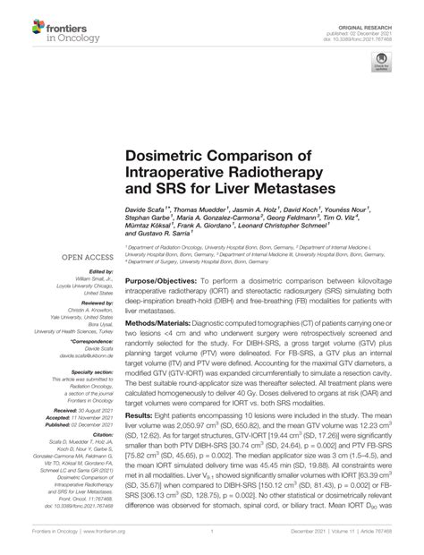 Pdf Dosimetric Comparison Of Intraoperative Radiotherapy And Srs For Liver Metastases