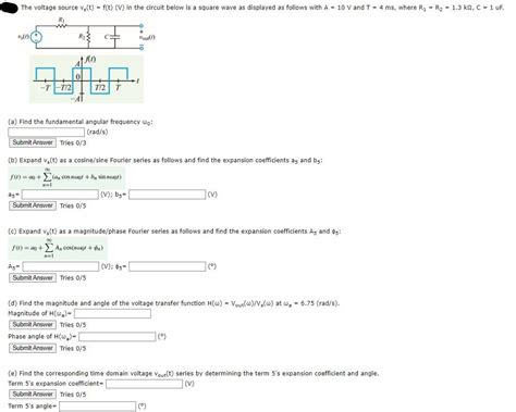 Solved The Voltage Source Vs T F T V In The Circuit Below