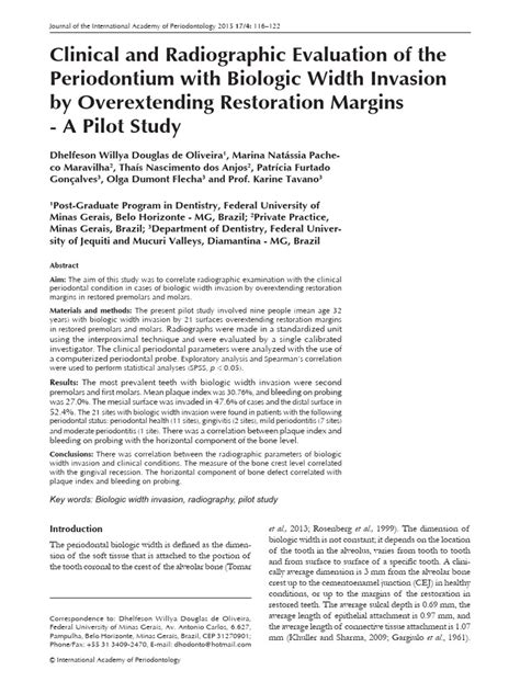 Clinical And Radiographic Evaluation Of The Periodontium With Biologic Width Invasion By