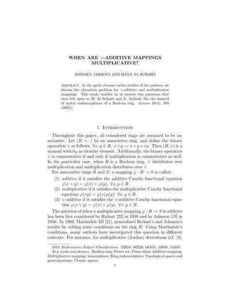Pdf When Are V Additive Mappings Multiplicative