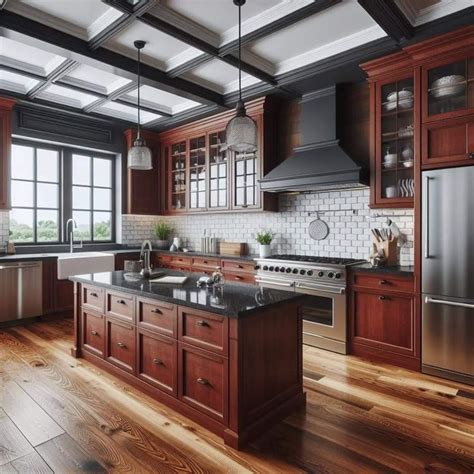 Dark Wood Kitchen Cabinets Farmhouse Kitchen With Cherry Cabinets