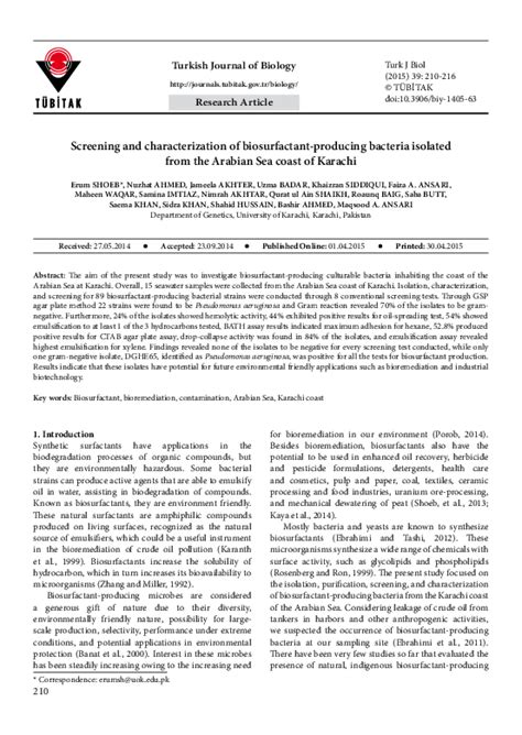 Pdf Screening And Characterization Of Biosurfactant Producing Bacteria Isolatedfrom The
