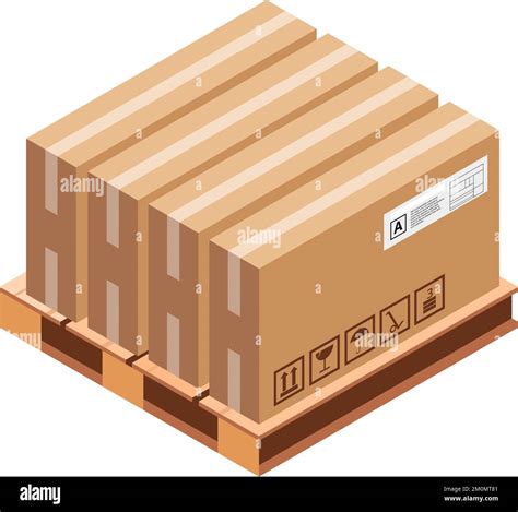 Warehouse Pallet With Shipping Boxes Cardboard Cargo Packages Stack Isometric Icon Stock Vector
