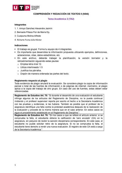S11 S12 Tarea Academica 2 Ta2 Version Borrador Formato 1 ComprensiÓn Y RedacciÓn De Textos