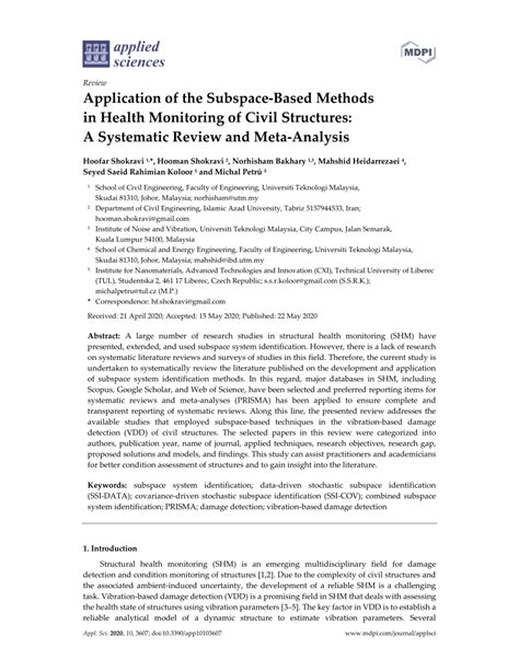 Pdf Application Of The Subspace Based Methods In Health Monitoring Of