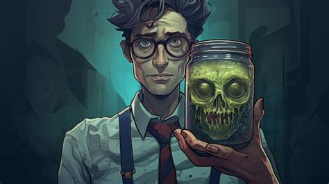 Premium Ai Image Zombie Nerd Holding Jar Of Tears Hauntingly Beautiful 2d Game Art