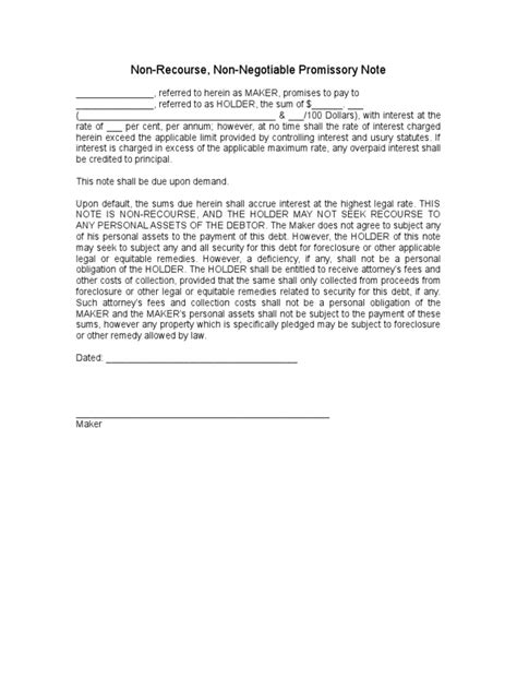 Note Non Recourse And Non Negotiable Pdf