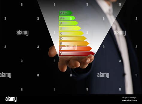 Energy Efficiency Man Holding Virtual Colorful Rating Against Black