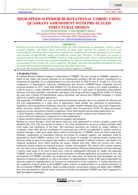 Pdf High Speed Superior Bi Rotational Cordic Using Quadrant Amendment With Pre Scaled