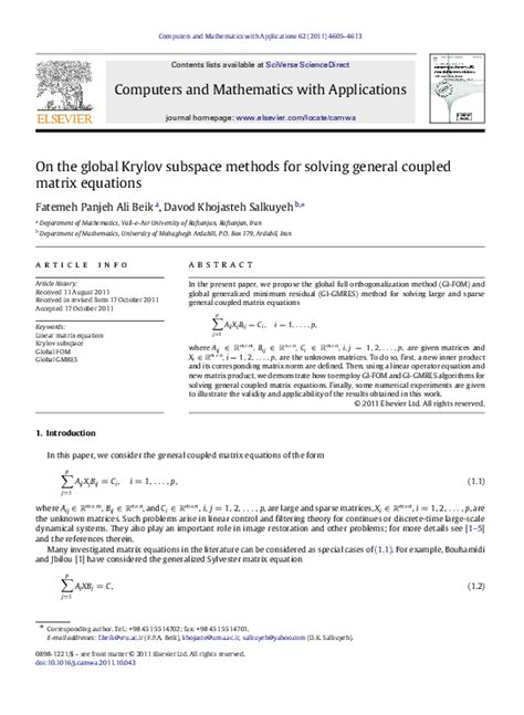 pdf on the global krylov subspace methods for solving general coupled
