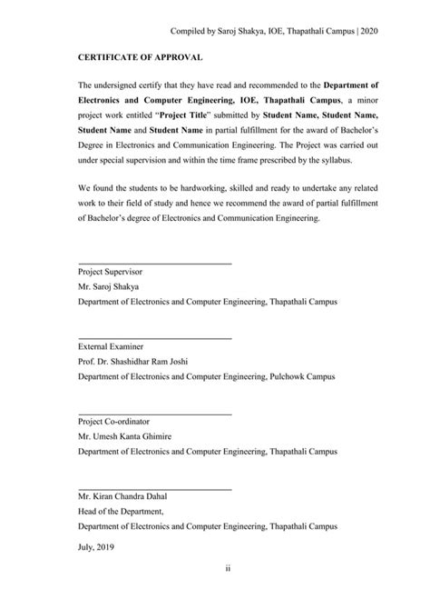 Electronics And Computer Project Report Template And Guidelines 2020 Pdf